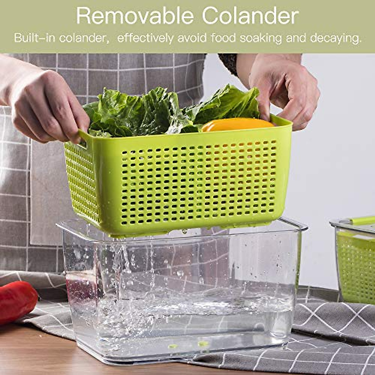 LUXEAR Fresh Container, 3PACK Produce Saver Container BPA Free Fridge Organizer for Vegetable Fruit and Salad Partitioned Food Storage Container with Vents Stay Fresh Containers Not Dishwashers Safe