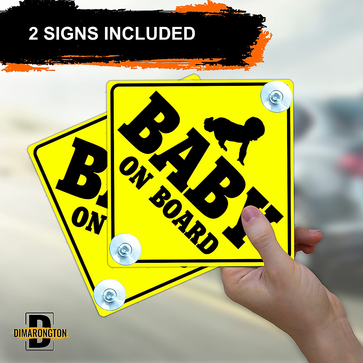 2 PC Baby on Board Sign - 5 x 5 Baby on Board Sticker for Cars - Baby on Board Suction Signs for Car - Baby in Car Sign - Funny Baby on Board Sign