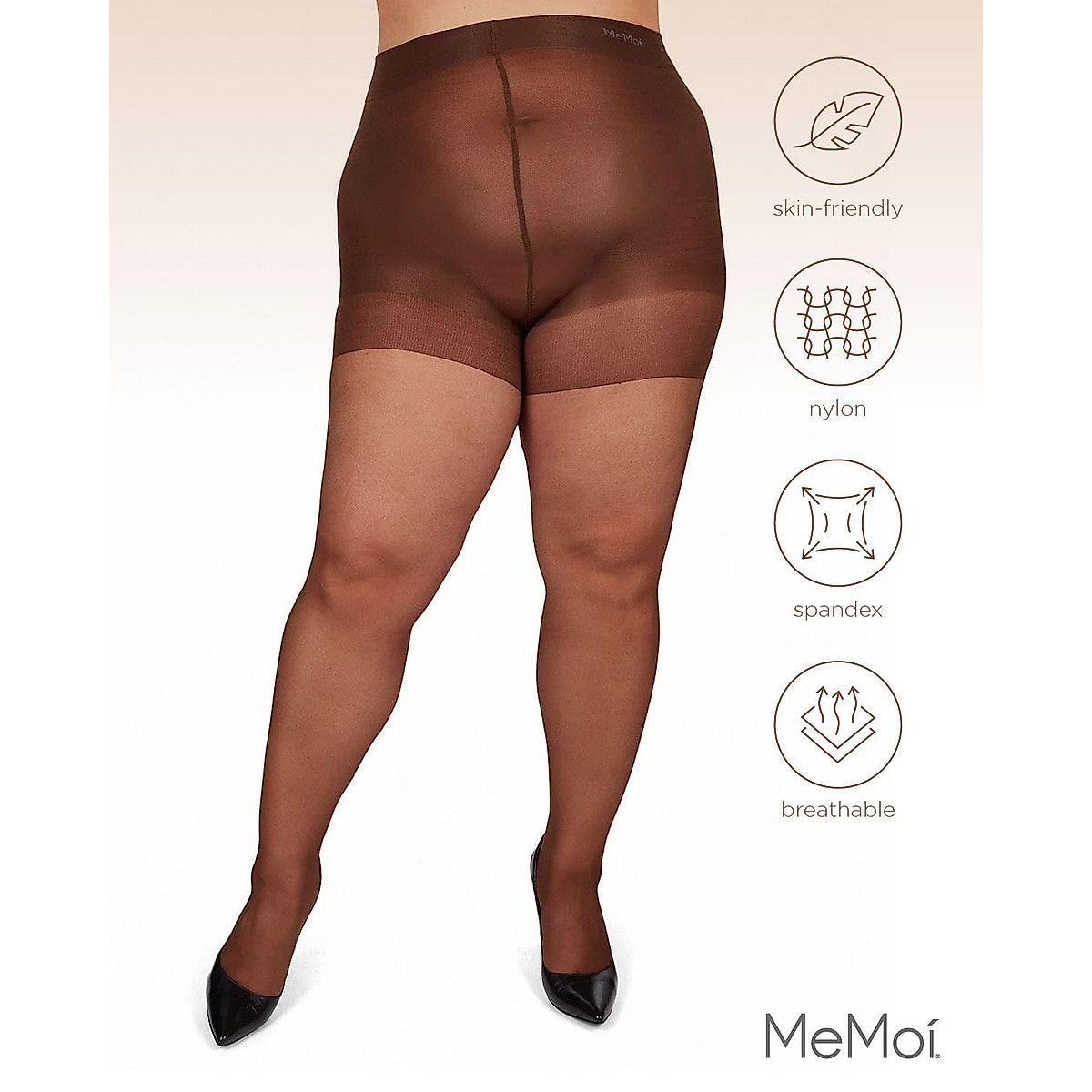 MeMoi Plus Size Curvy Control Top Pantyhose for Women, Comfortable Silky Sheer Pantyhose, Lightweight Womens Stockings - French Coffee 7X