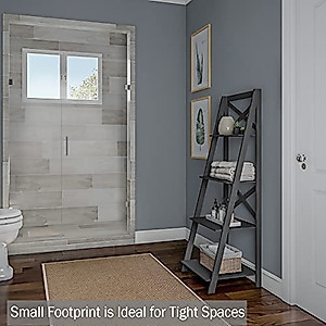 Lavish Home 4-Tier Ladder Bookshelf - Freestanding Shelved Bookcase with X-Back Frame and Leaning Look - Display Shelves for Home and Office (Gray)