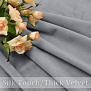 Hiasan Grey Velvet Curtains 96 inches-Blackout Thermal Insulated Solid Soft Curtains for Bedroom Living Room Rod Pocket Room Darkening 2 Panels Window Drapes with Tiebacks, 52W x 96L