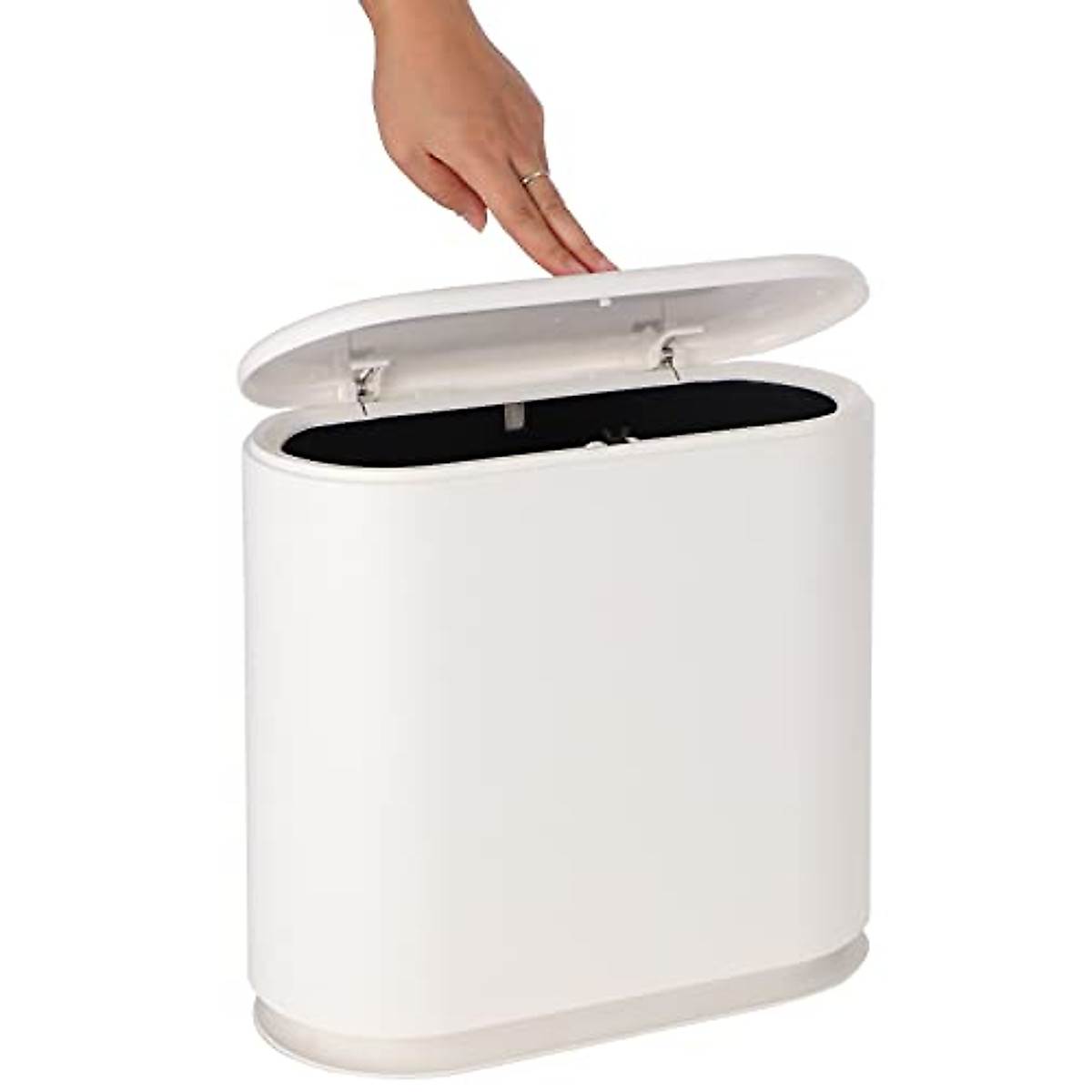 KLGO 10 Liter Rectangular Plastic Trash Can Wastebasket with Press Type Lid,2.4 Gallon Garbage Container Bin for Bathroom,Powder Room,Bedroom,Kitchen,Craft Room,Office (White)