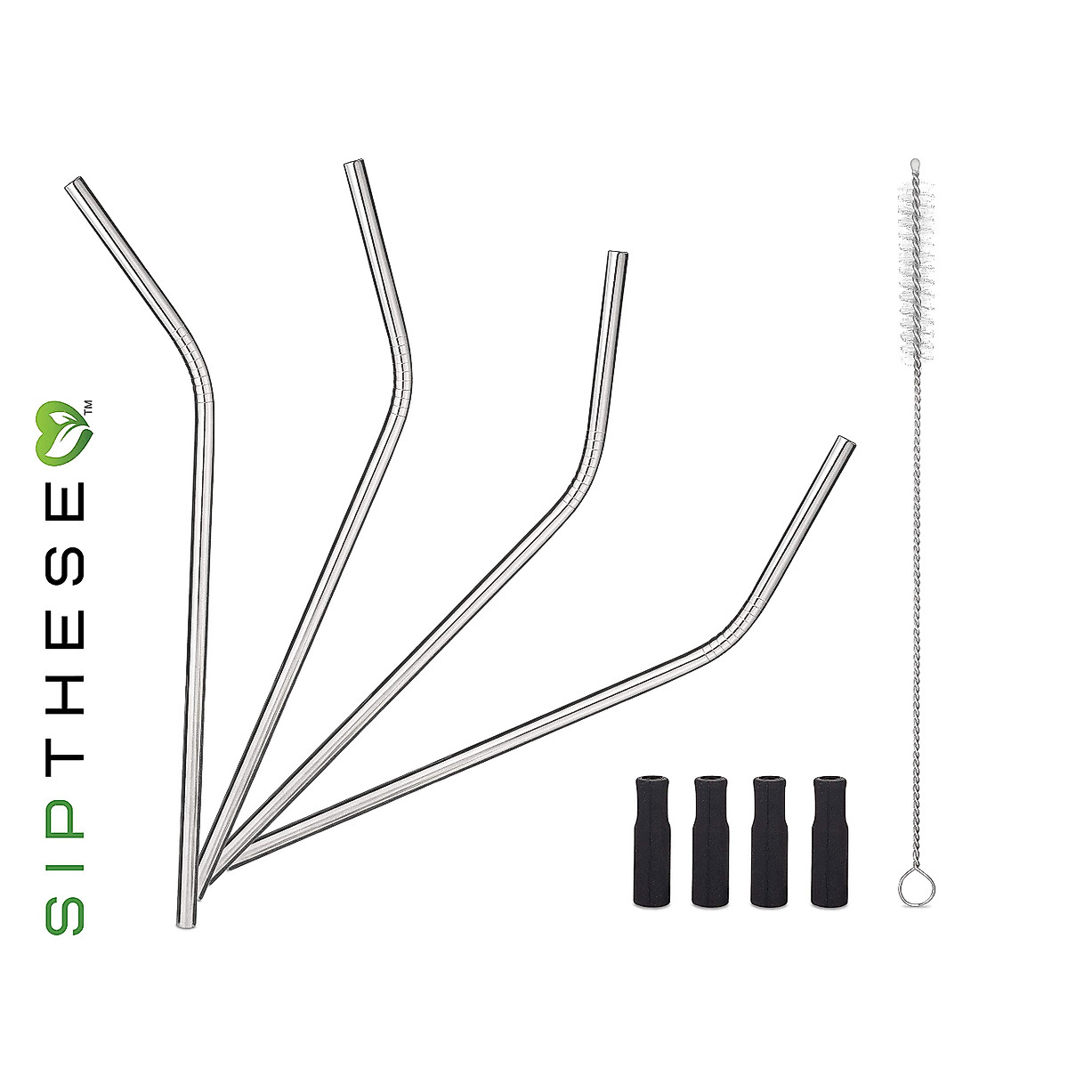 SipThese 8 pc Stainless Steel Straws With Bonus Collapsible Straw. 2 Straw Cleaning Brush, 8 Metal Straws. Stainless Steel Straws With Silicone Tips. 1 Travel Bag. Eco Friendly Reusable Straws
