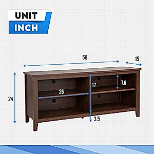 58'' Wood TV Stand TV Stand Fits 32-65 Inch Flat Screen TV Cabinet with 4-Shelf Storage Rolling Entertainment Center for Media Console Living Room Bedroom (Brown)