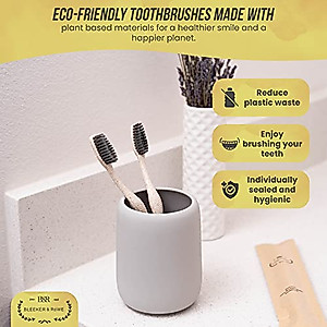 Bleeker and Rowe Biodegradable Eco-Friendly Toothbrushes - Individually Sealed - BPA Free Soft Bristles - Sustainable - Recycled Packaging (Pack of 10)