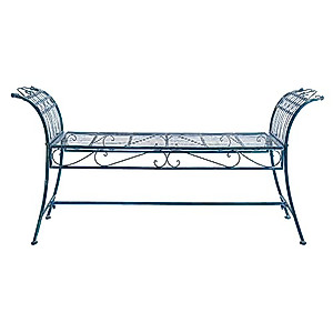 Safavieh PAT5002C Outdoor Collection Hadley Victorian Antique Bench, Mossy Blue