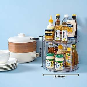 2 Pack Lazy Susan Turntable, Jecarden Clear Lazy Susan Organizer 2 Tier Spice Rack for Table 9.25 in Cabinet Organizer 360 Degree Rotating Storage Bins Non-Skid for Kitchen Countertop Pantry Fridge