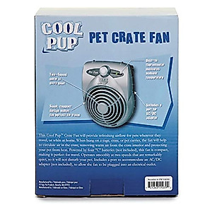 Cool Pup Crate Fan, 8x6.25x2.5” in Size – Quiet Battery Fan Keeps Dogs & Cats Cool with Built-in Thermometer, Silver