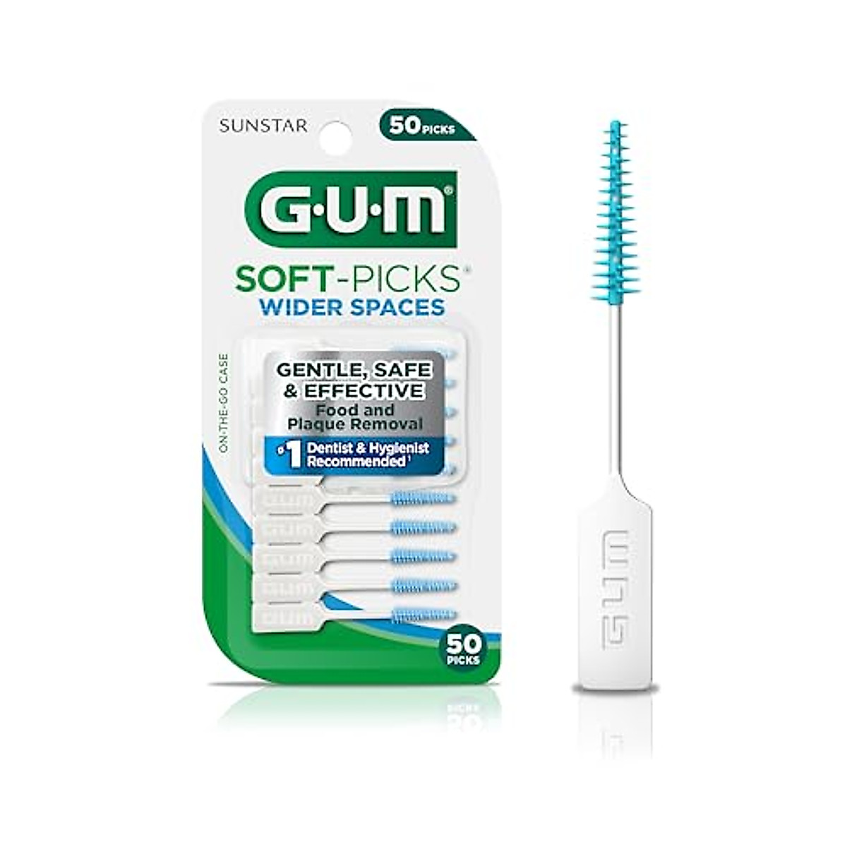 GUM Soft-Picks Wider Space, Easy to Use Dental Picks for Teeth Cleaning and Gum Health, with Convenient Carry Case, Dentist Recommended Dental Picks, 50ct