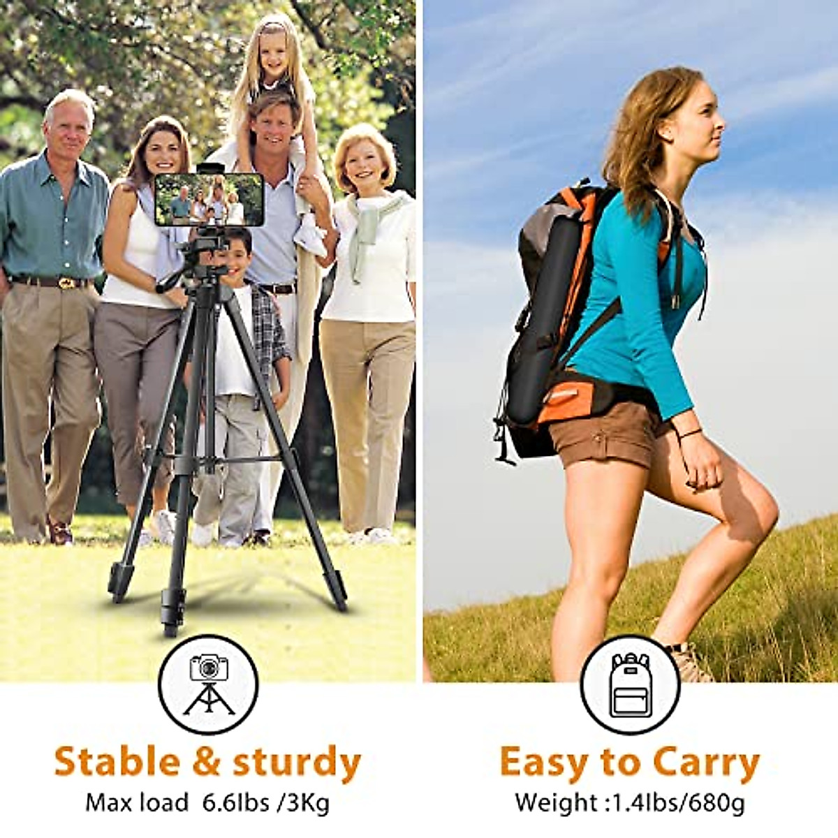 63" Tripod for iPad and iPhone, GMAIPOP Camera Tripod Stand for Cell Phone/Tablet 4"-12.9",Aluminum Portable Travel Tripod Mount with Remote & Carry Bag for Live Stream/Video Recording