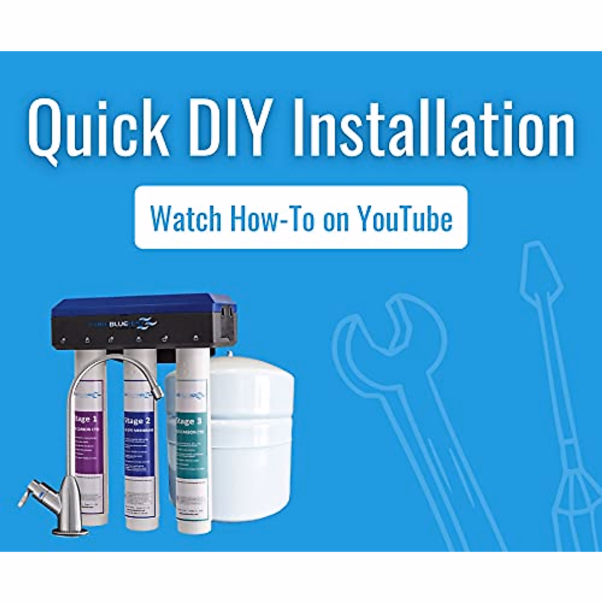 Pure Blue 3-Stage 1:1 80 GPD Certified Reverse Osmosis Water Filtration System