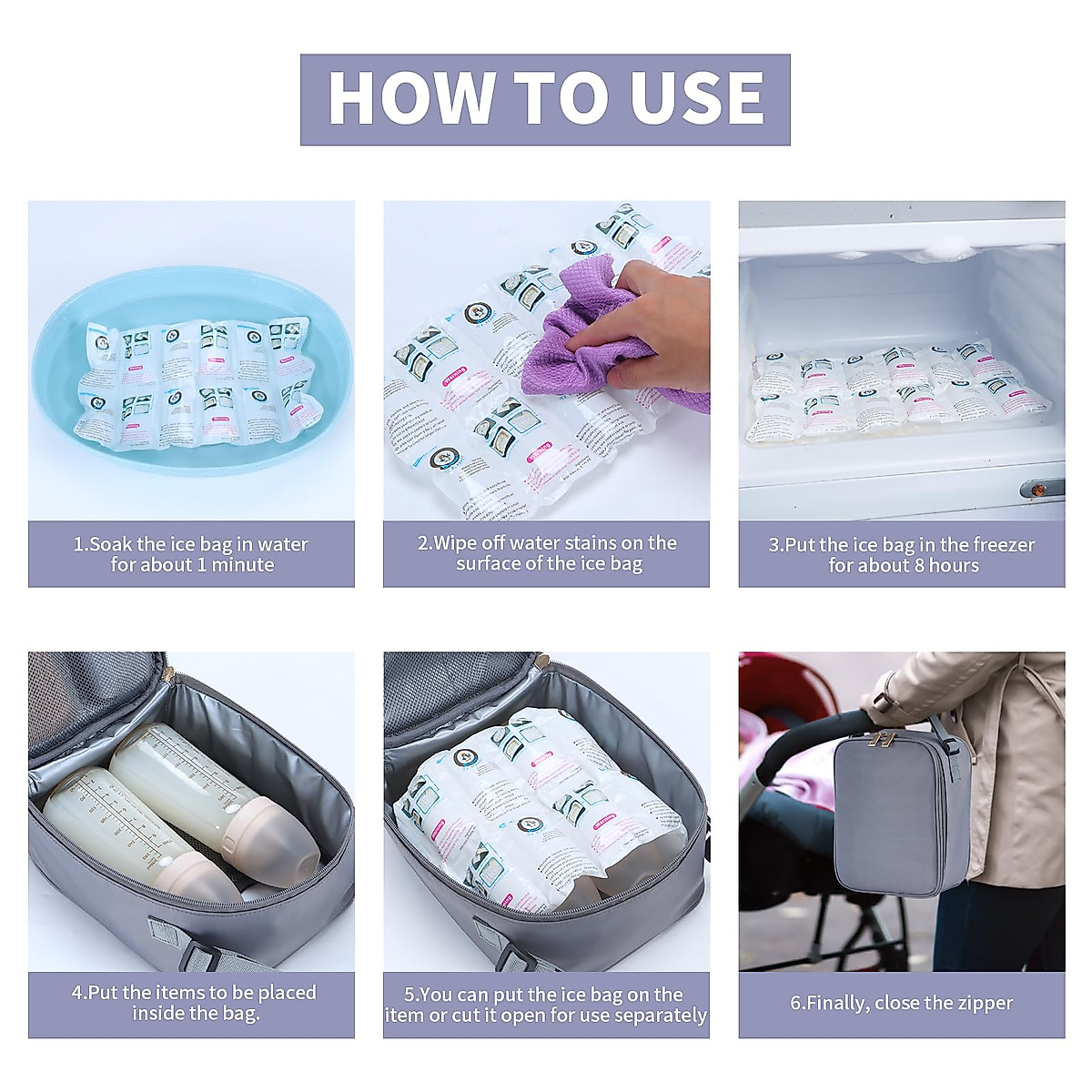 AURAUS Breast Milk Cooler Bag with Ice Packs Fits 2 Baby Bottles Up to 9 Ounce Suitable for Nursing Mom Daycare (Grey)