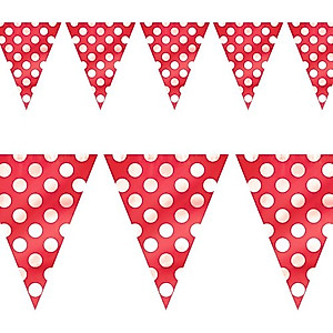 Unique Industries Party Decoration Polka Dots Pennant Flag Banner-12 Ft | Ruby Red | 1 Pc