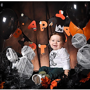 ZZDCMS Halloween First Birthday Decorations - Baby Shower Headband, Hat, Ghost Crown, Photo Booth Props and Cake Smash Backdrop