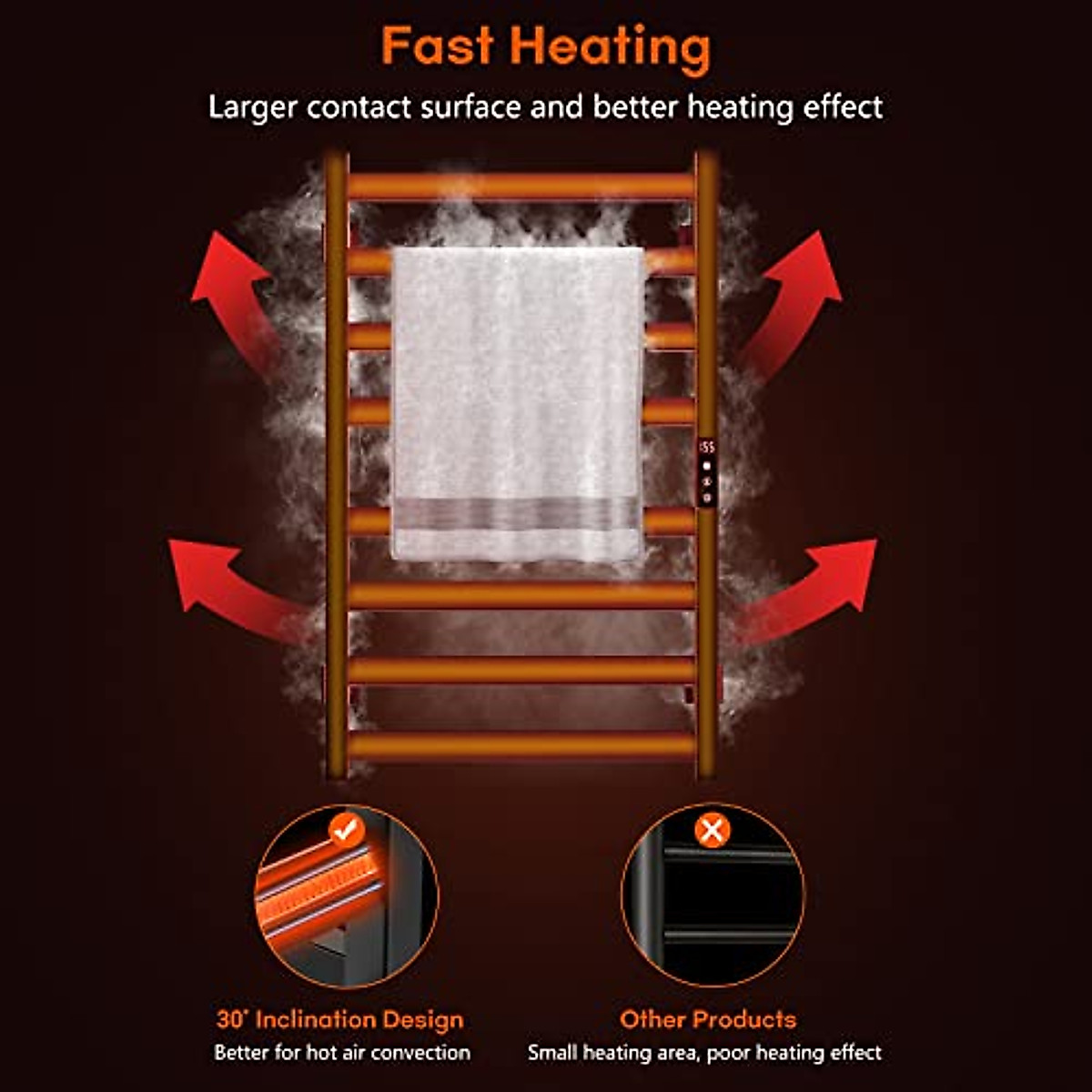 Colliford Towel Warmer, Towel Heater Rack for Bathroom, 8-bar Electric Towel Dryer Wall-Mounted Plug-in Bath Heater, 201 Stainless Steel Hot Towel Rack with Timer and Smart Temperature Control