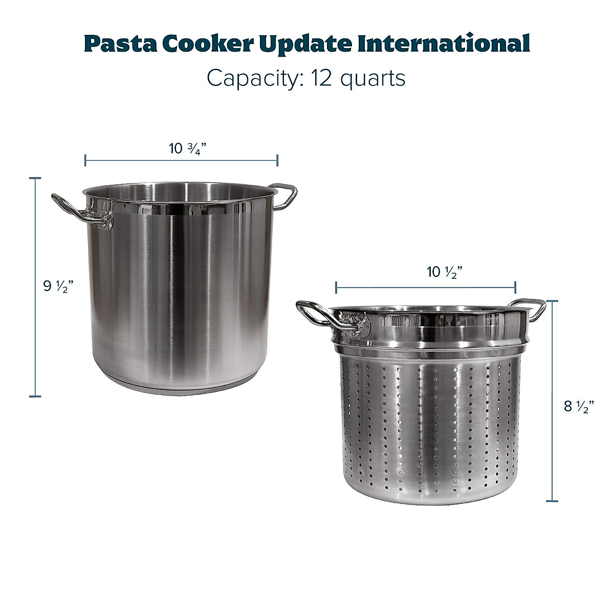 Update International (SPSA-12) 12 Qt Induction Ready Stainless Steel Pasta Cooker w/Cover, Strainer