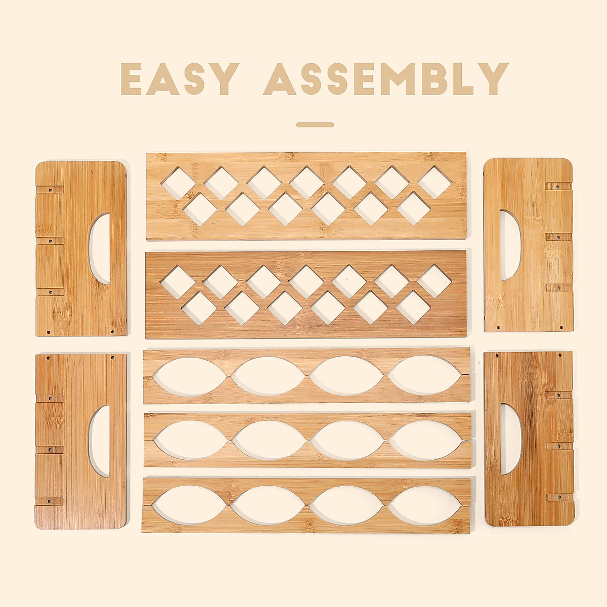 vinlley Bamboo Water Bottle Organizer, Free-Standing Stackable 4 Bottle Storage Holder Rack - Water, Wine, and Drink Organizer Shelf for Kitchen Countertop, Cabinet, Pantry, Fridge, Freezer - 2 Pack