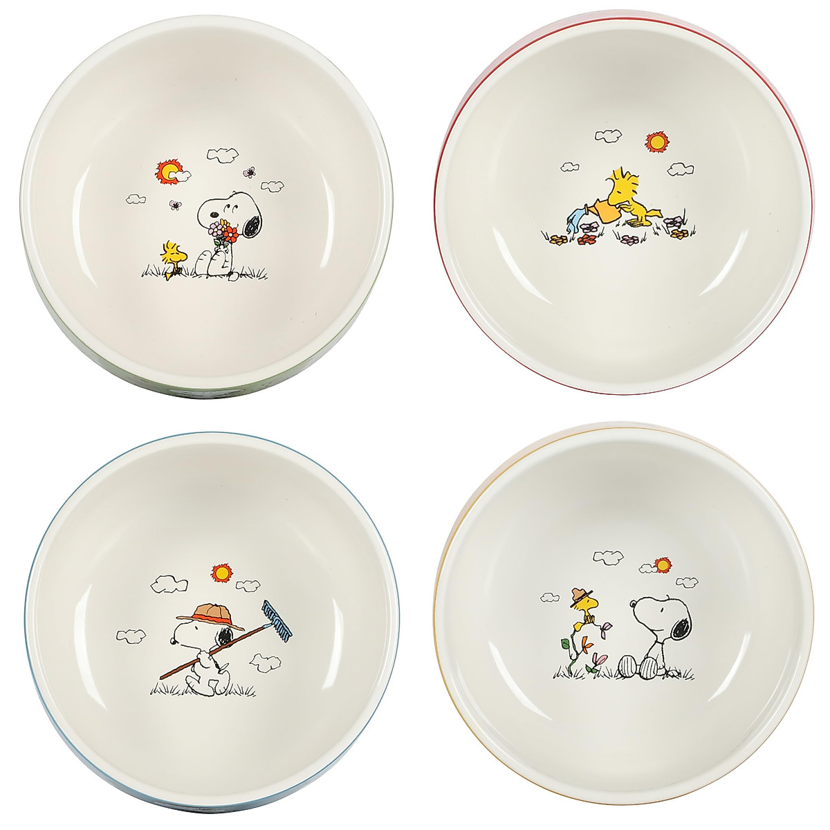 Peanuts Snoopy 4 Pack Stackable 5.5" Decorated Stoneware Bowl Set