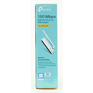 TP-Link Nano USB Wifi Dongle 150Mbps High Gain Wireless Network Adapter for PC Desktop and Laptops. Supports Win10/8.1/8/7/XP Linux 2.6.18-4.4.3, Mac OS 10.9-10.15 (TL-WN722N)