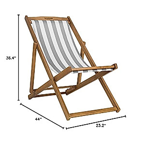 Safavieh PAT7040B-SET2 Outdoor Collection Loren Teak, White Foldable Sling Adirondack Chair, Natural/Grey Stripe
