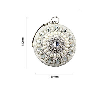 ZLXDP Tassel Evening Round Ball Bag Beaded Pearl Crystal Purse Wedding Shoulder Wristlets Party Clutches Handbag (Color : Gray, Size : 1)