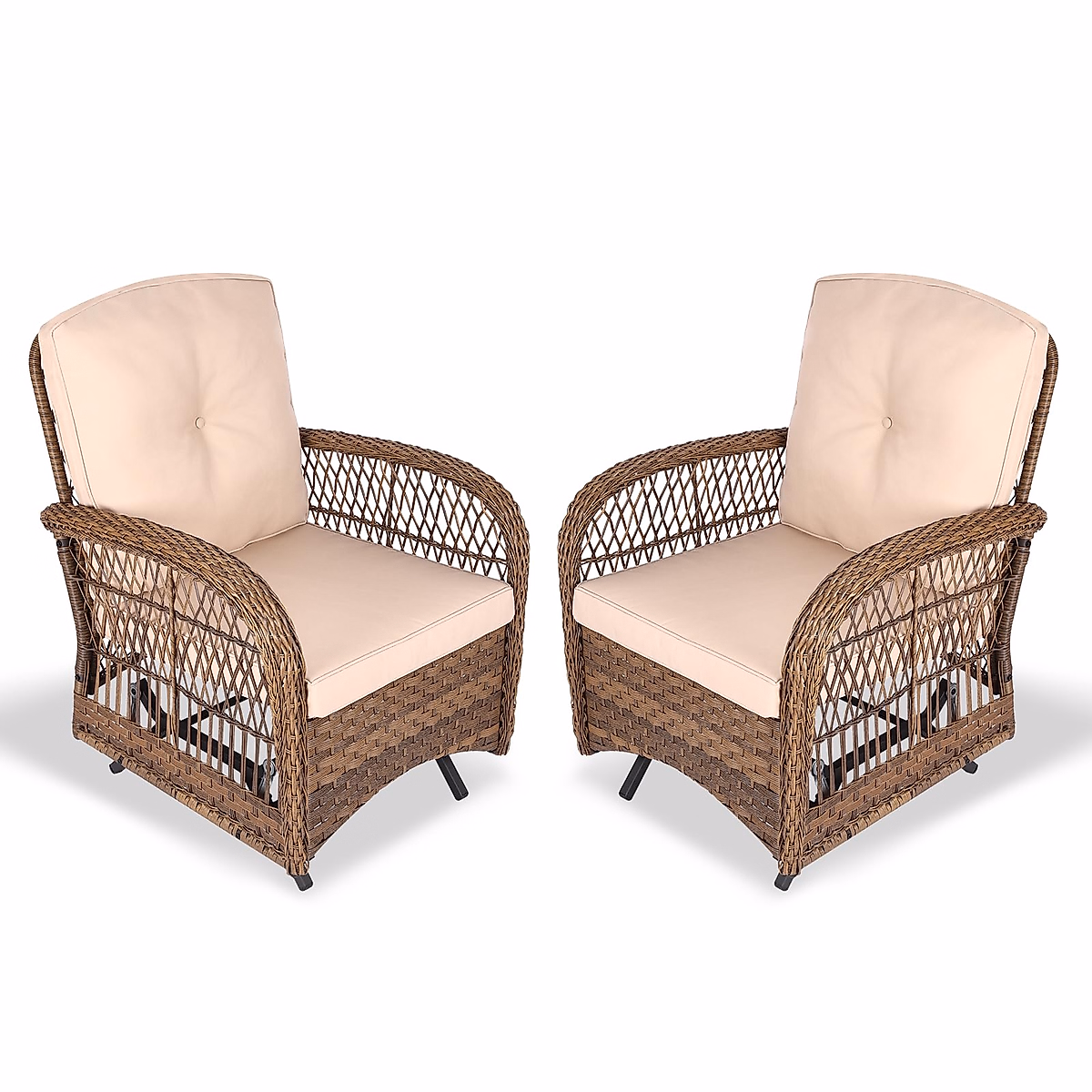 VIVIJASON 2-Piece Outdoor Wicker Glider Rocking Chair, Patio Rattan Swing Glider Chairs with Cushions & Steel Frame, All-Weather Gliding Lawn Wicker Furniture for Garden Backyard Porch