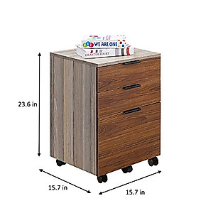 JJS 3 Drawer Rolling Wood File Cabinet with Locking Wheels, Home Office Portable Vertical Mobile Wooden Storage Filing Cabinet for Letter Size, Brown