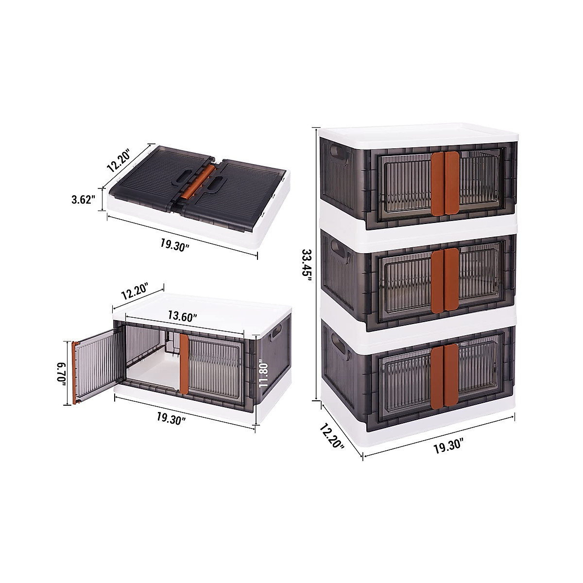 kenvc Plastic Storage Bins with Lids (3 Packs), 34Qt Clear Stackable Storage Bins for Closet Organizers and Storage with Wheels, Stackable Storage Bins with Lids and Doors