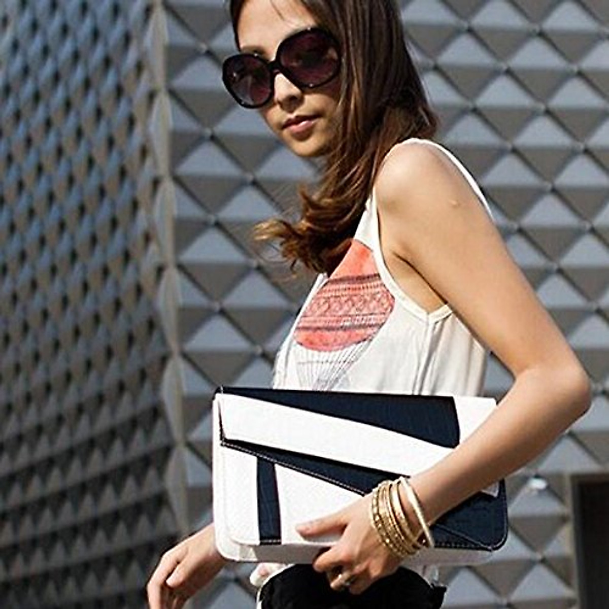 FiveloveTwo Womens PU Leather Clutch Handbags and Purse Wallet Crossbody Shoulder Party Wedding Shopping Shoulder Bags Satchels Black White