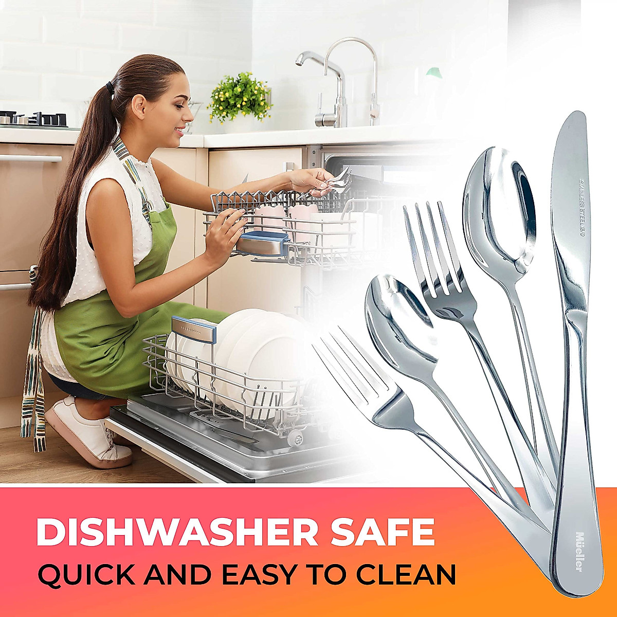 Mueller Flatware Set, 20-Piece Stainless Steel Silverware Set - Cutlery Set Service for 4 - Spoon, Knife, Fork, Salad Fork, Teaspoon - Dishwasher Safe