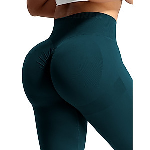 YEOREO Scrunch Butt Lift Leggings for Women Workout Yoga Pants Ruched Booty High Waist Seamless Leggings Compression Tights Teal M