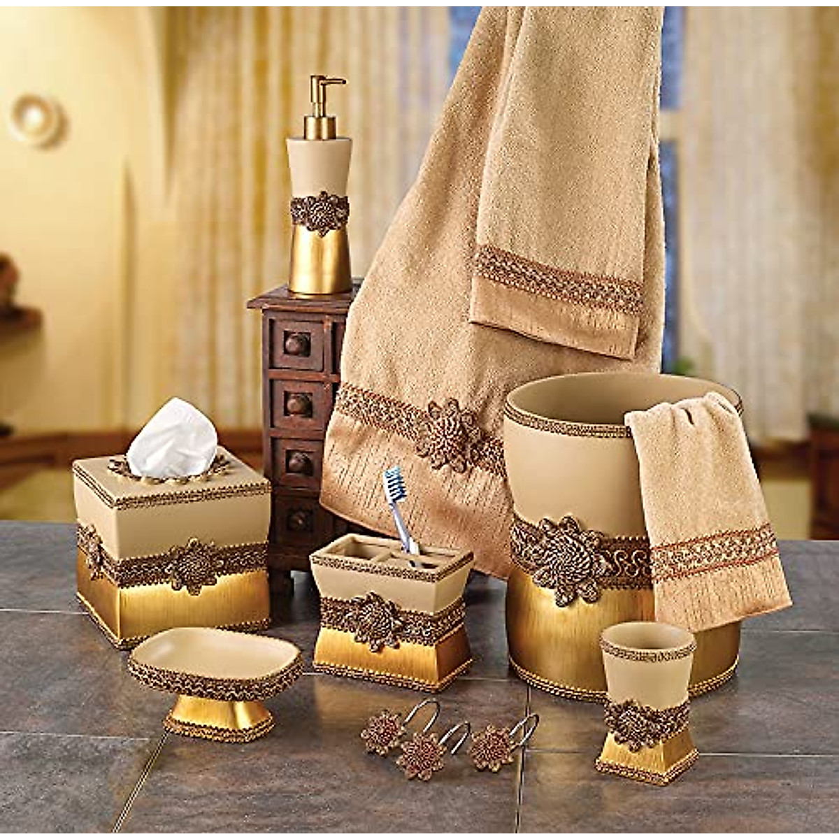 Avanti Linens - Wastebasket, Decorative Trash Can, Elegant Styled Home Decor (Braided Medallion Collection, Gold)