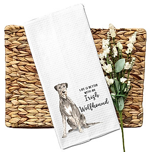 Watercolor Life is Better with an Irish Wolfhound Microfiber Kitchen Tea Bar Towel Gift for Animal Dog Lover