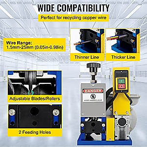Happybuy Automatic Electric Wire Stripping Machine 0.05"-0.98", Cable Wire Stripper Machine, Portable Wire Stripper Machine for Scrap Copper Recycling, Including A Extra Blade(Dark Blue)