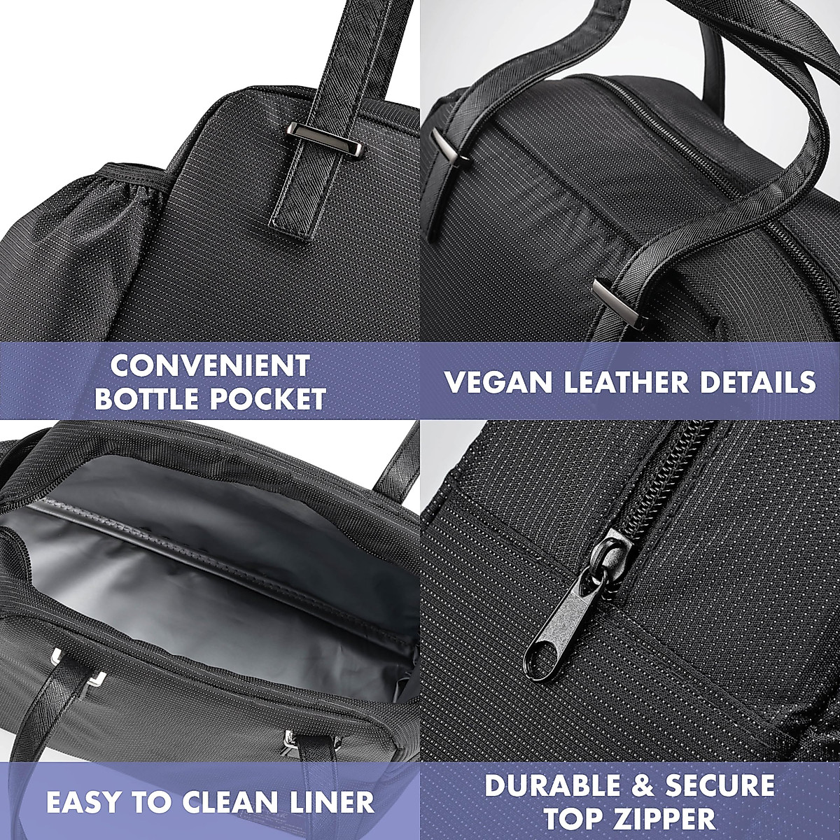 Fit & Fresh Lunch Bag For Women, Insulated Womens Lunch Bag For Work, Leakproof & Stain-Resistant Large Lunch Box For Women With Bottle Pocket, Bottle & Containers, Zipper Closure Laketown Bag Black