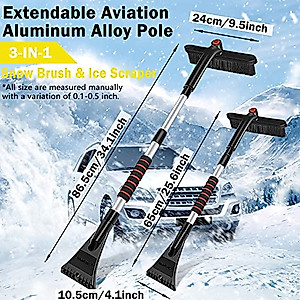 HANCHS 34" Ice Scraper with Snow Brush for Car Windshield, Extendable Snow Brush, Detachable Snow Removal Tool with Foam Handle, Suitable for Car Truck SUV