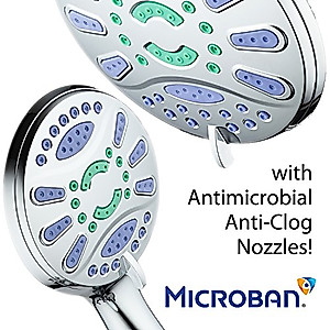 AquaStar Elite 3-in-1 High-Pressure 48-mode 7" Shower Head Combo with Microban Anti-Clog Jets for More Power & Less Cleaning! Extra-Long 5 ft. Stainless Steel Hose. All Chrome Finish