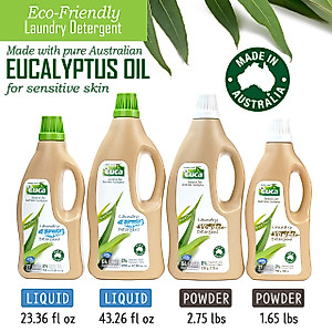 100% Australian Made - ECO-Friendly Eucalyptus Oil Laundry Powder Detergent, Super Concentrated, Hypoallergenic, No Synthetic Perfumes, 2.75 LB (Pack of 2)
