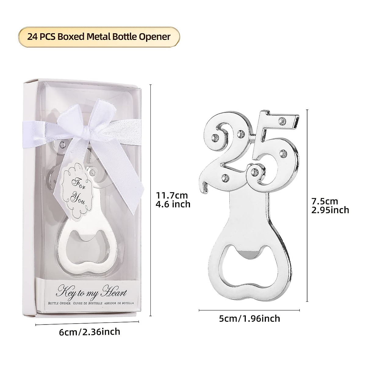24PCS 25th Birthday Party Favors for Guests,Number 25 Silver Wedding Anniversary Beer Bottle Openers Gifts, Decorations,Souvenirs for Guests for Bridal Shower Favors (24, 25)