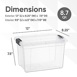 Superio Clear Storage Box with Lid, 8.75 Quart Plastic Container Bins for Organizing, Stackable Crates, BPA Free, Non Toxic, Odor Free, Organizers for Home, Office, School, and Dorm