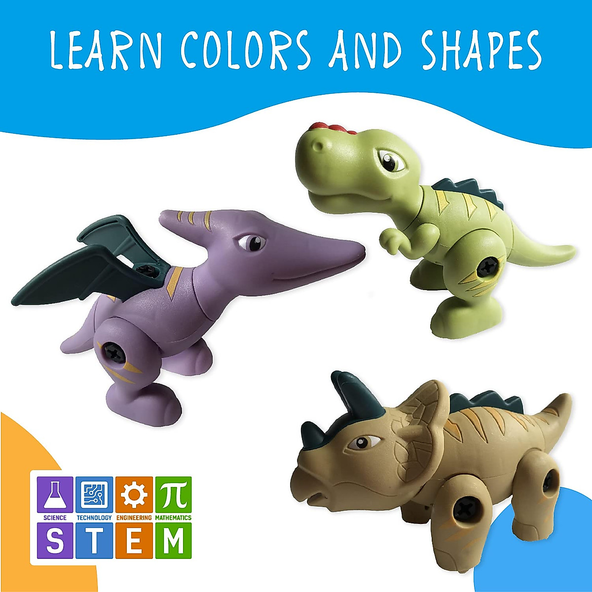 Kidtastic Take Apart Dinosaur Building Set for Kids Ages 3-9 and Up | Fun with T-Rex, Alamosaurus, Triceratops & Pterodactyl Toys | Educational & Creative STEM Play for Boys & Girls