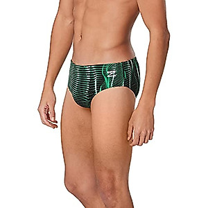 Speedo Men's Standard Swimsuit Brief Endurance+ Printed Team Colors, Solar Green, 28