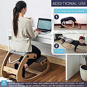 NYPOT Ergonomic Kneeling Chair - Rocking Office Chair Adjustable Stool - Knee Chair Posture Chair - Wooden Desk Chair, Ergonomic Chair for Home Office, Office Chair for Back Pain, Work from Home Chair