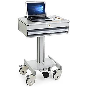 Displays2go Mobile Computer Carts, Locking Drawer, Height Adjustable, Steel, Plastic & MDF Construction – Gray (DWMDCOM)