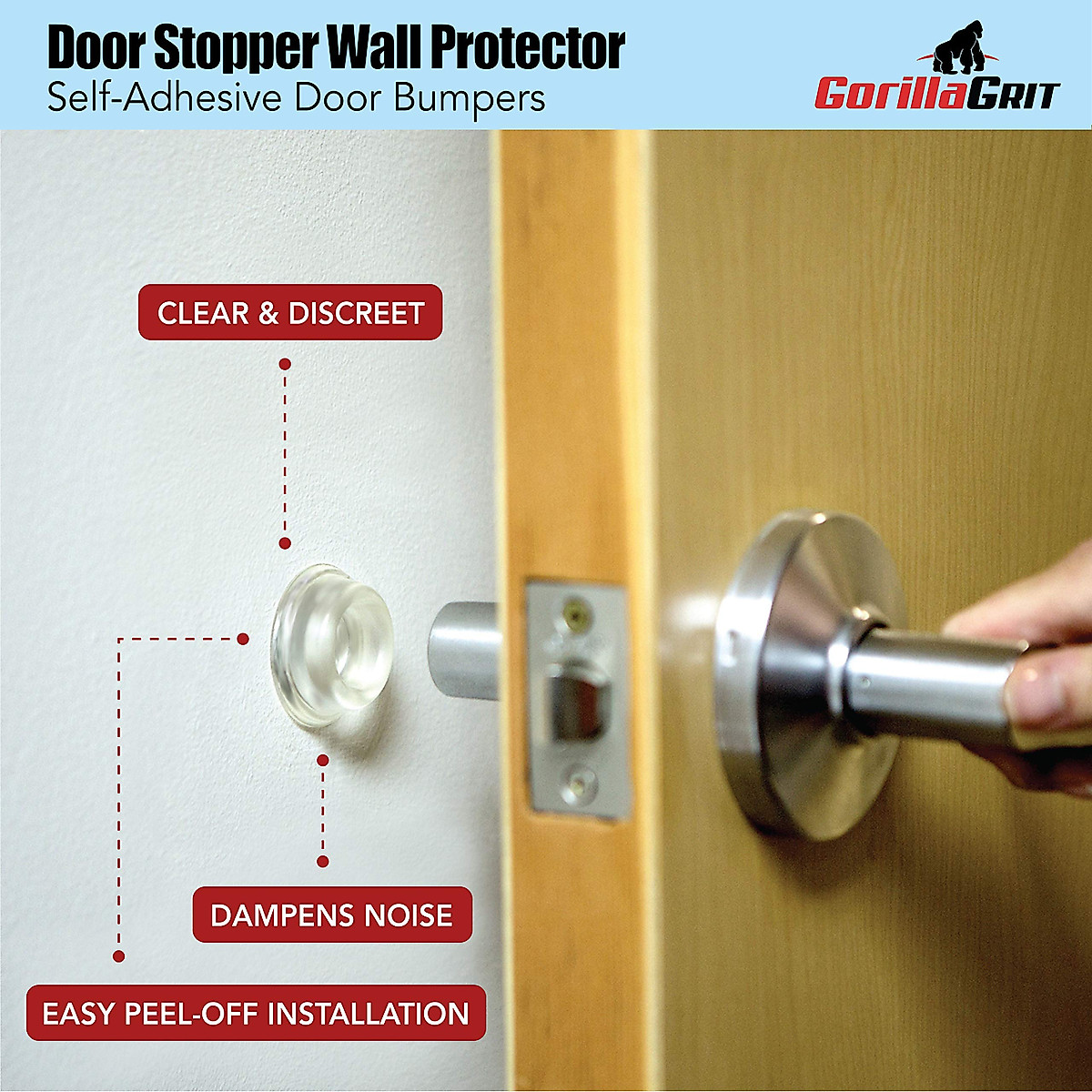 Combo of 4 PC Clear Door Stopper Bumpers + 4 PC Black Door Stopper Bumpers Prevent Damage to Walls from Door Knob Handles, Guard and Sheild