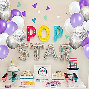 Purple White Silver Balloons 50pcs, 12 Inch Silver Confetti Balloons Latex Balloons with Purple Ribbon for Birthday Party Decoration Baby Shower Decorations