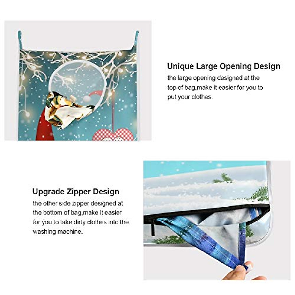 Winter Gnome Tomte Christmas Hanging Laundry Hamper Bag Winter New Year Xmas Heart Dirty Clothes Bag Large Storage Folding Basket Hanging Zippered Laundry Basket for Bathroom College, Closet, Behind