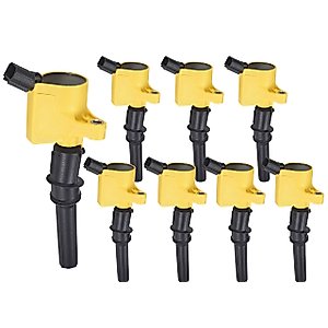 ENA Yellow Set of 8 Ignition Coil Pack Compatible with Lincoln Mercury Ford Mustang Crown Victoria E150 E250 Expedition Explorer F150 F250 F350 F450 F550 Navigator 4.6L 5.4L V8 Replacement for DG508