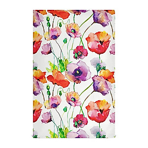 ALAZA Red Corn Poppy Purple Flower Kitchen Towels 6 Set Dish Cloths Dishcloths 18 X 28 Inches Dish Towel Tea Towels with Hanging Loop Decorative Waffle Towels