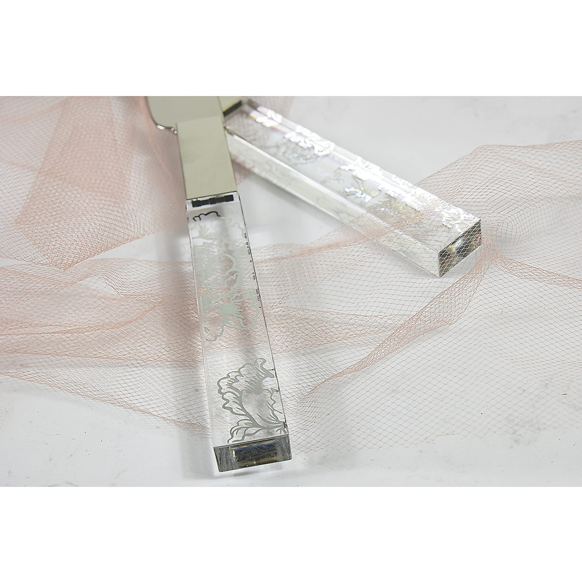 Lenox Bridal Silver Peony Personalized Wedding Cake Cutting Set, Custom Engraved Wedding Cake Knife and Server Set, Accessories and Gifts for Bride and Groom